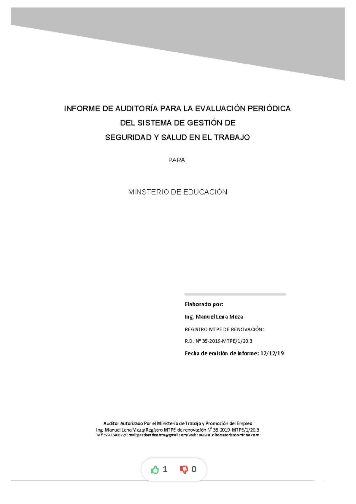 Informe-de-auditoria-sst compress - Auditor Autorizado Por el Ministerio de Trabajo y Promoción ...