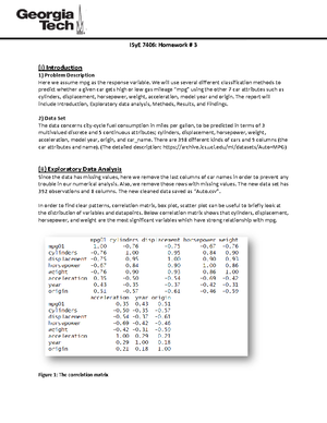 HW3 report - HW 3 SOLUTION - ISyE 7406: Homework # 3 (i) Introduction Problem Description Here ...