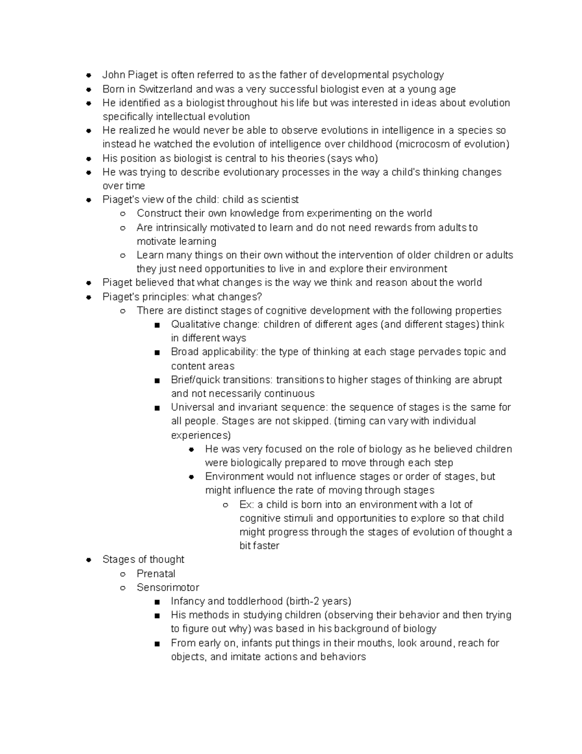 Module 10 Lecture Notes - John Piaget is often referred to as the ...