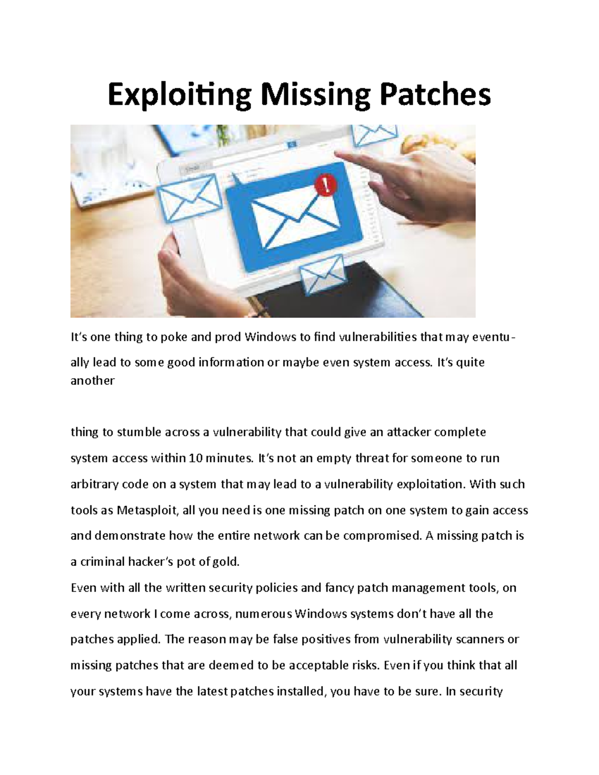 Exploiting Missing Patches Exploiting Missing Patches Its One Thing To Poke And Prod Windows