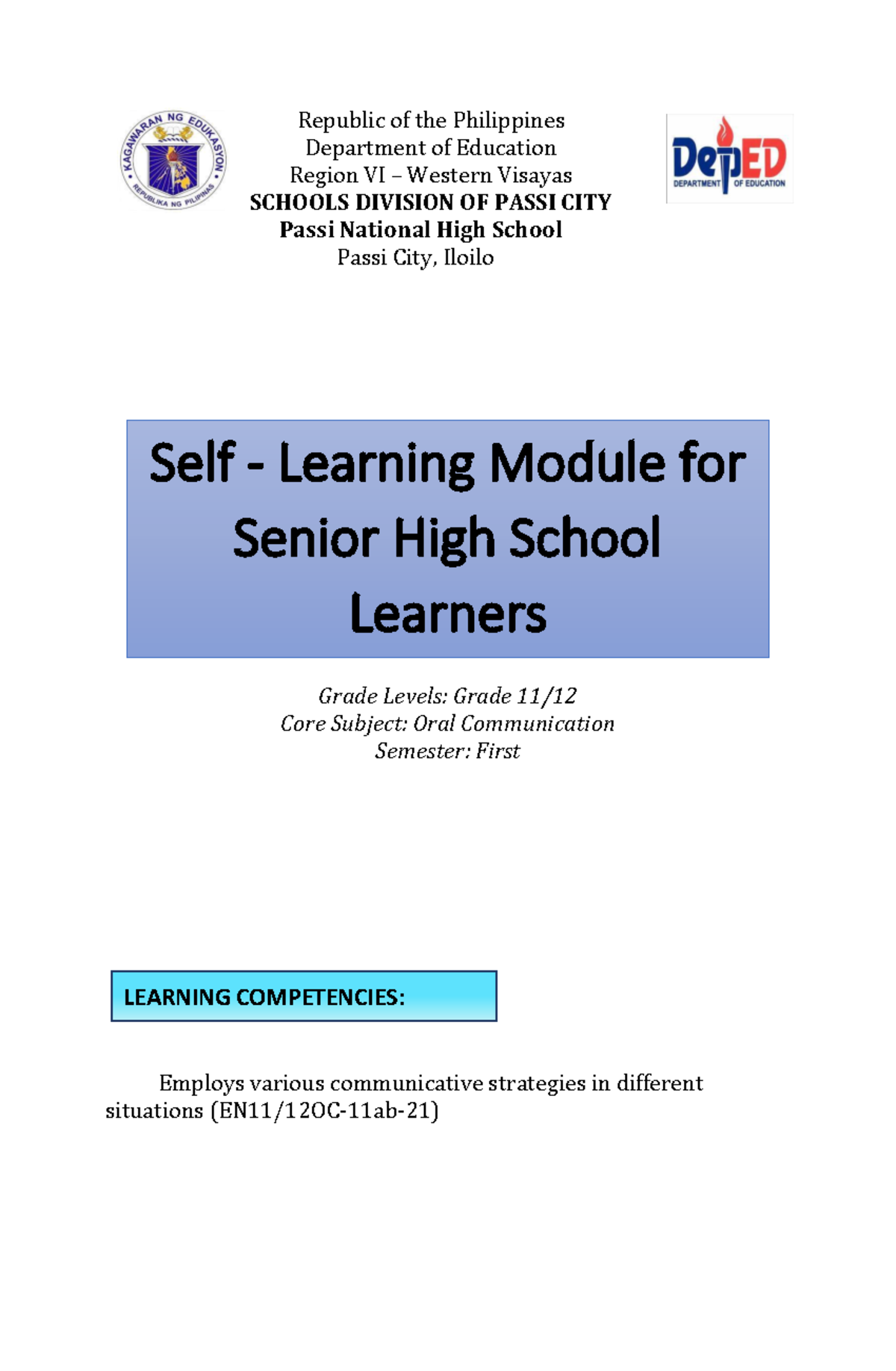 OCC Q2W1 - Oral Communication (English for Grade 11) Self Learning ...