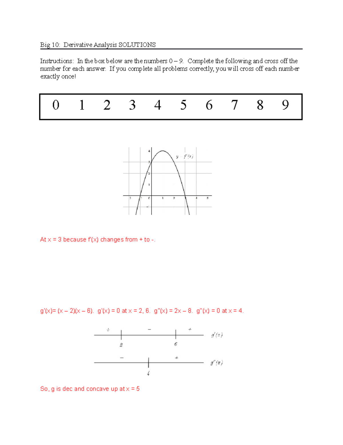 Big 10 f' analysis Solutions - Big 10: Derivative Analysis SOLUTIONS ...