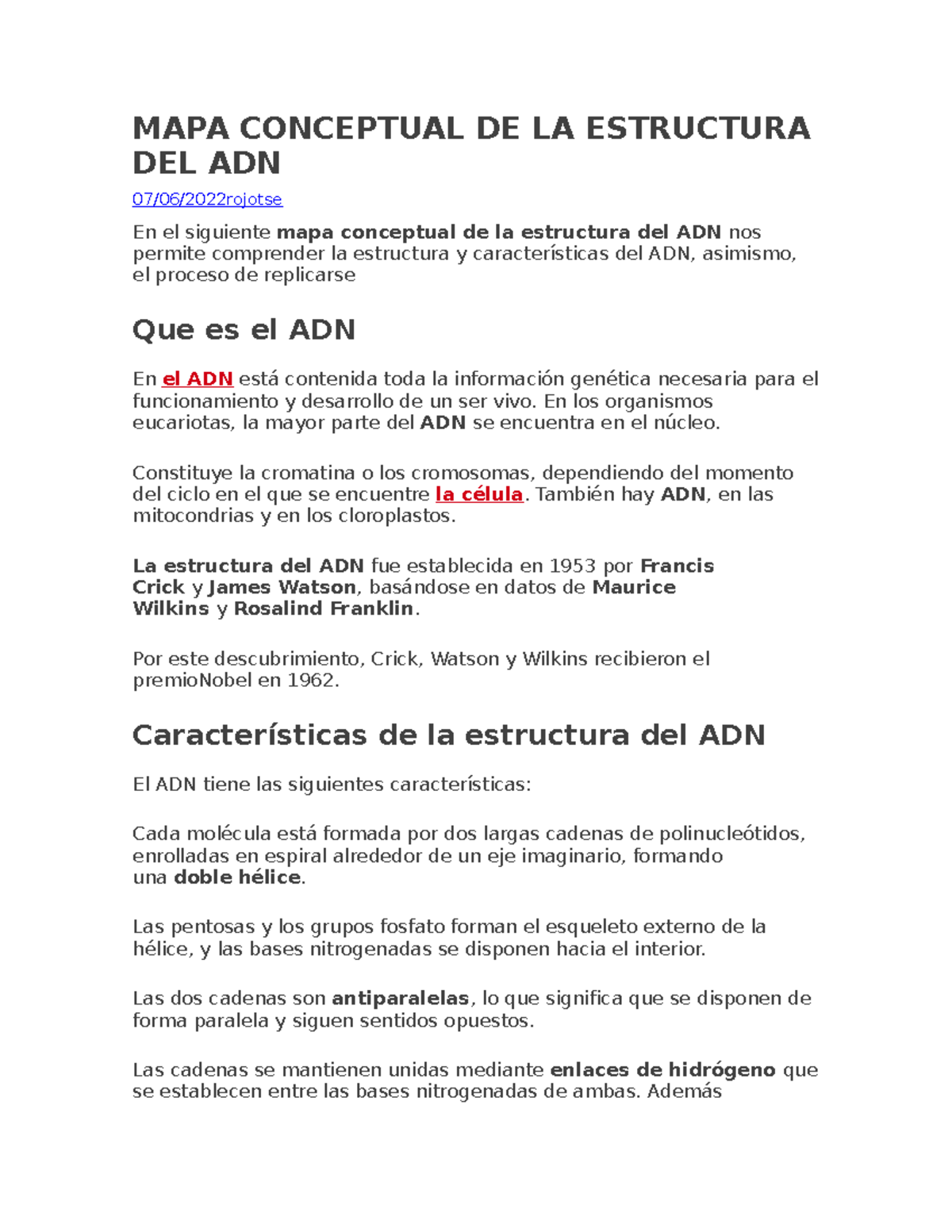 MAPA Conceptual DE LA Estructura DEL ADN - MAPA CONCEPTUAL DE LA ...