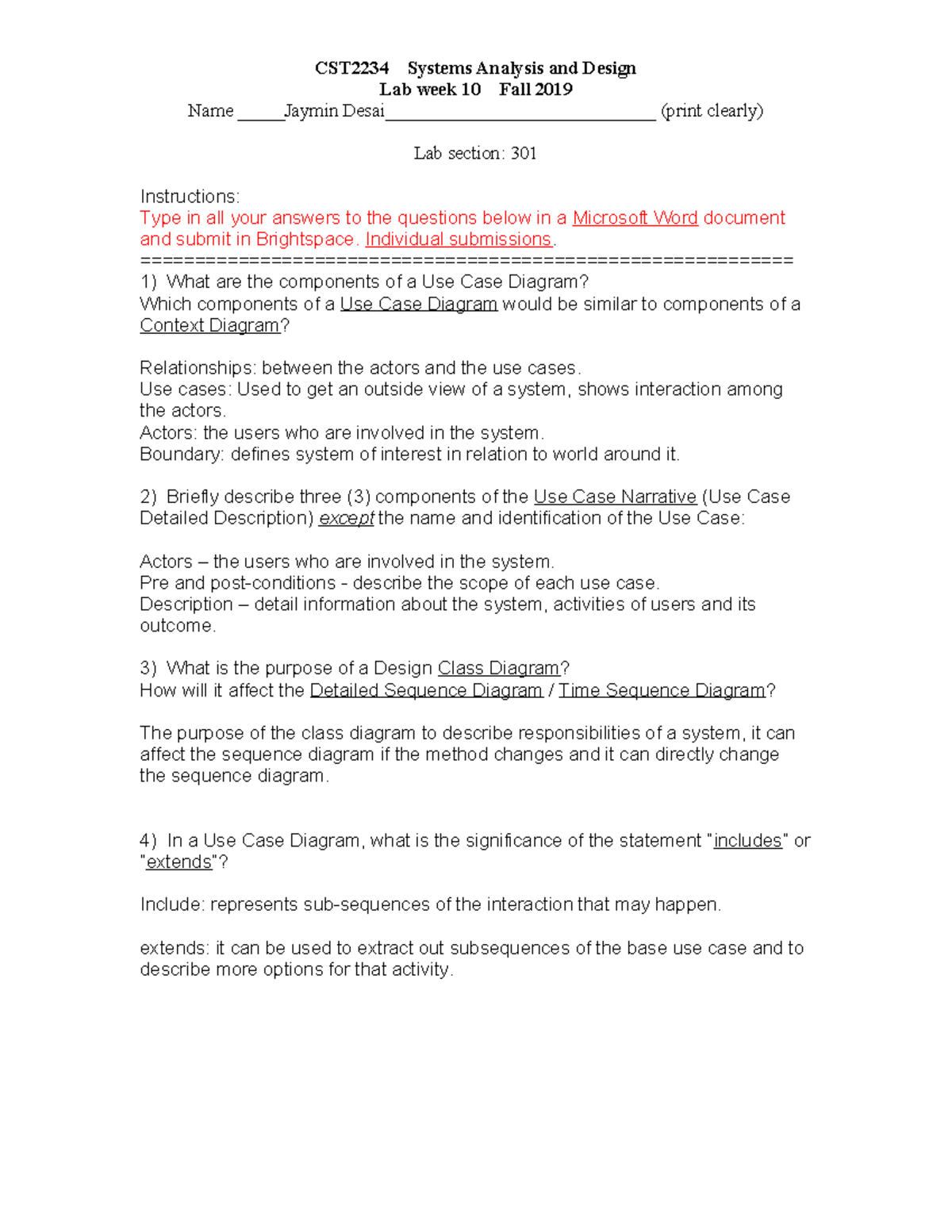 LAB WEEK 10 FALL 2019 jaymin desai - CST2234 Systems Analysis and Design Lab week 10 Fall 2019 ...