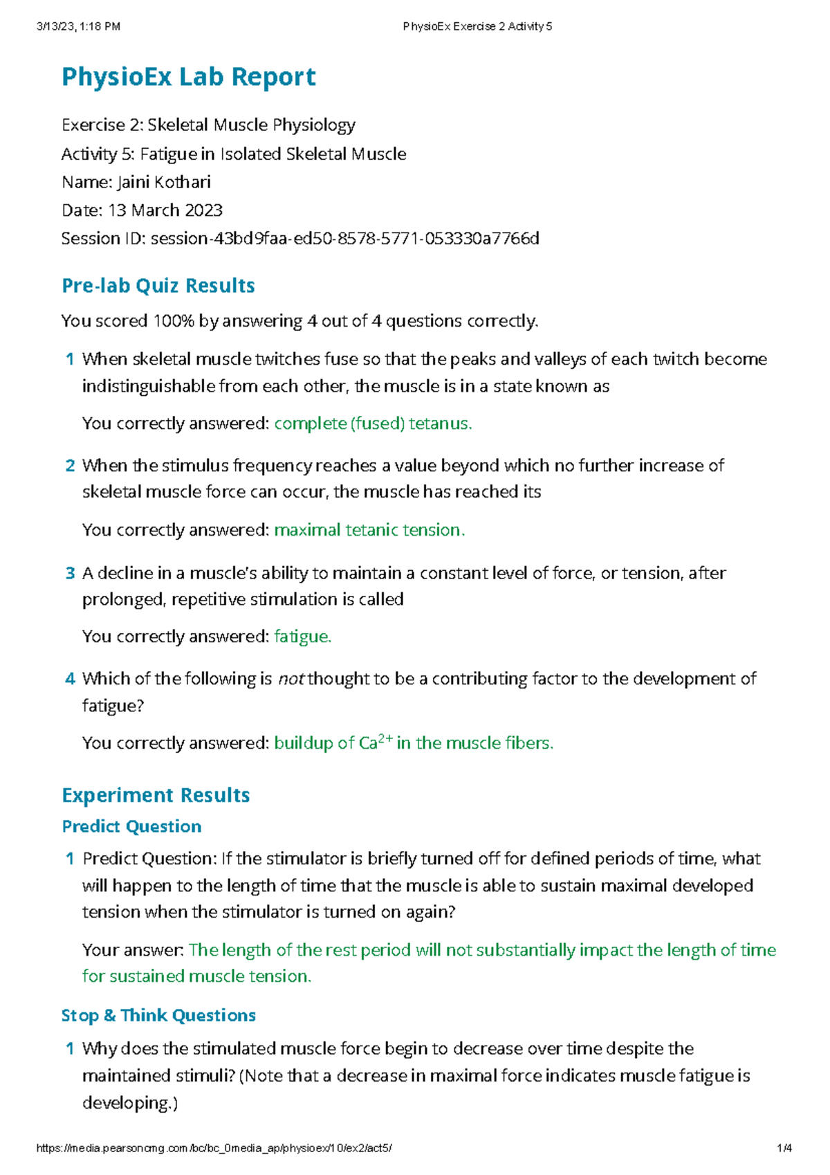 Physio Ex Exercise 2 Activity 5 - PhysioEx Lab Report Exercise 2 ...