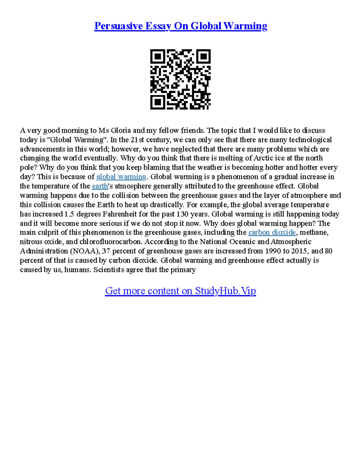 Example Of Persuasive Essay On Global Warming - Persuasive Essay On ...