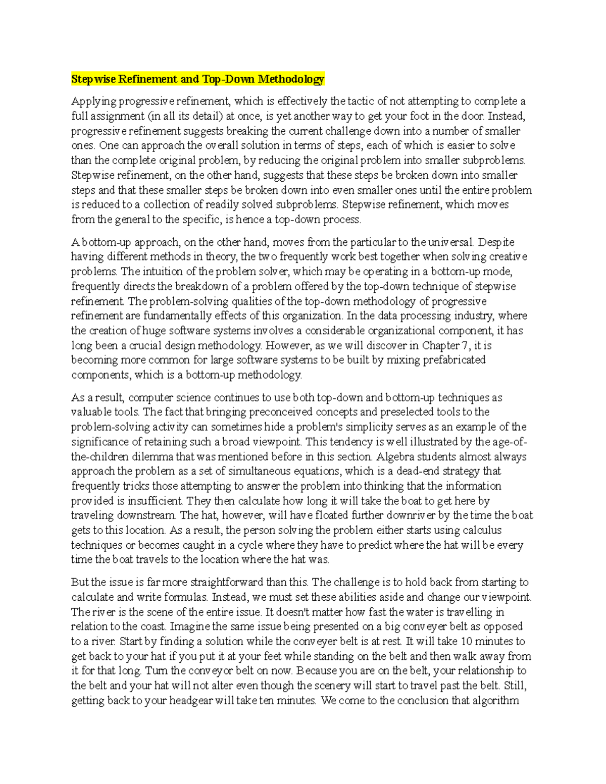 Stepwise Refinement and Top-Down Methodology - Instead, progressive ...