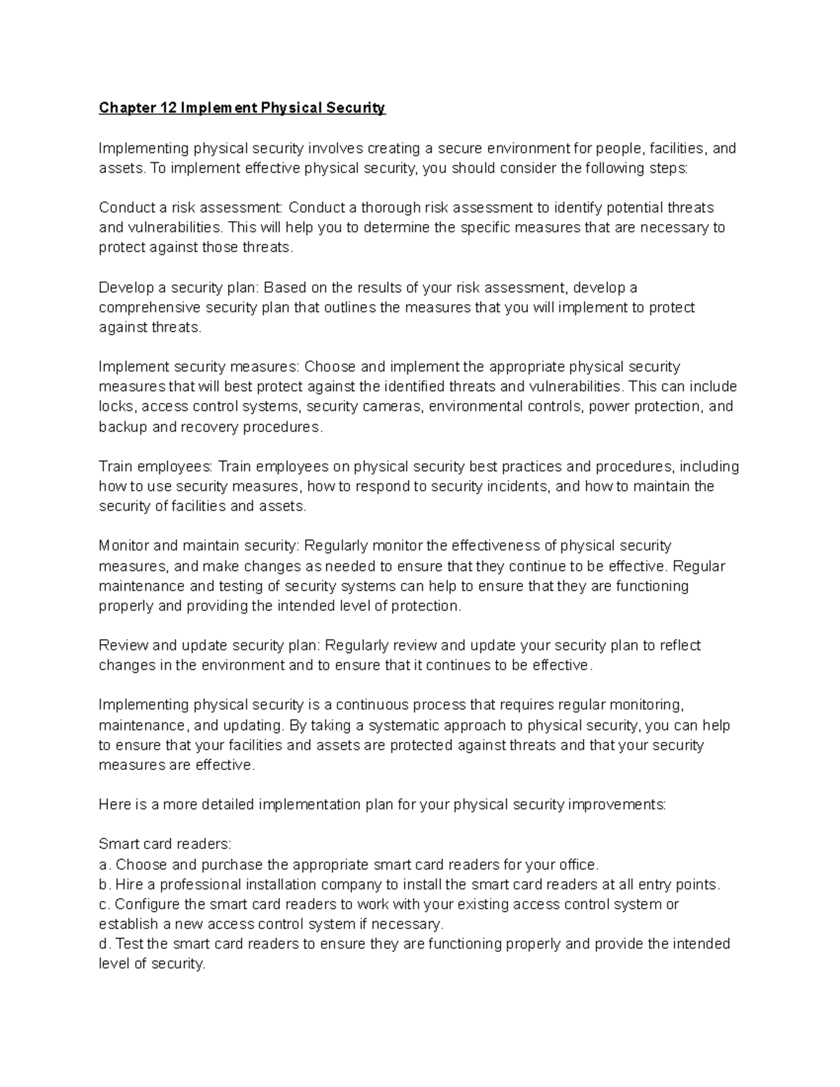 Chapter 12 Implement Physical Security - Chapter 12 Implement Physical Security Implementing ...