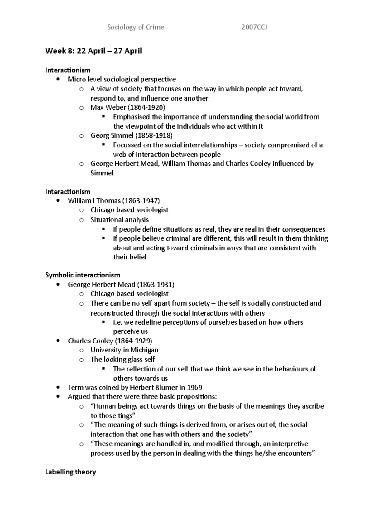 2007 - Lecture Notes 8-12 - Sociology of Crime 2007CCJ Week 8: 22 April ...