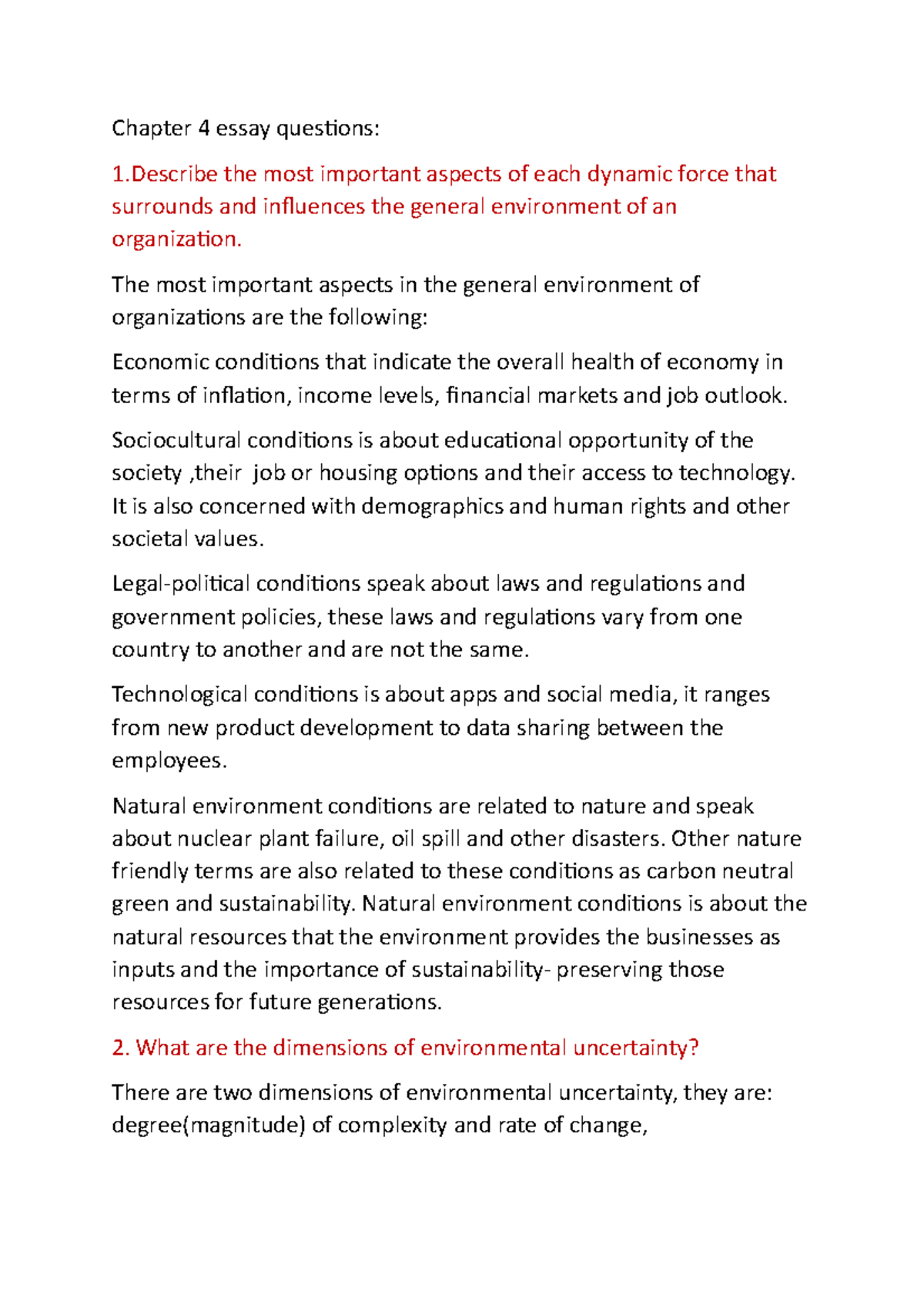 Chapter 4 essay questions answers - Chapter 4 essay questions: 1 the ...