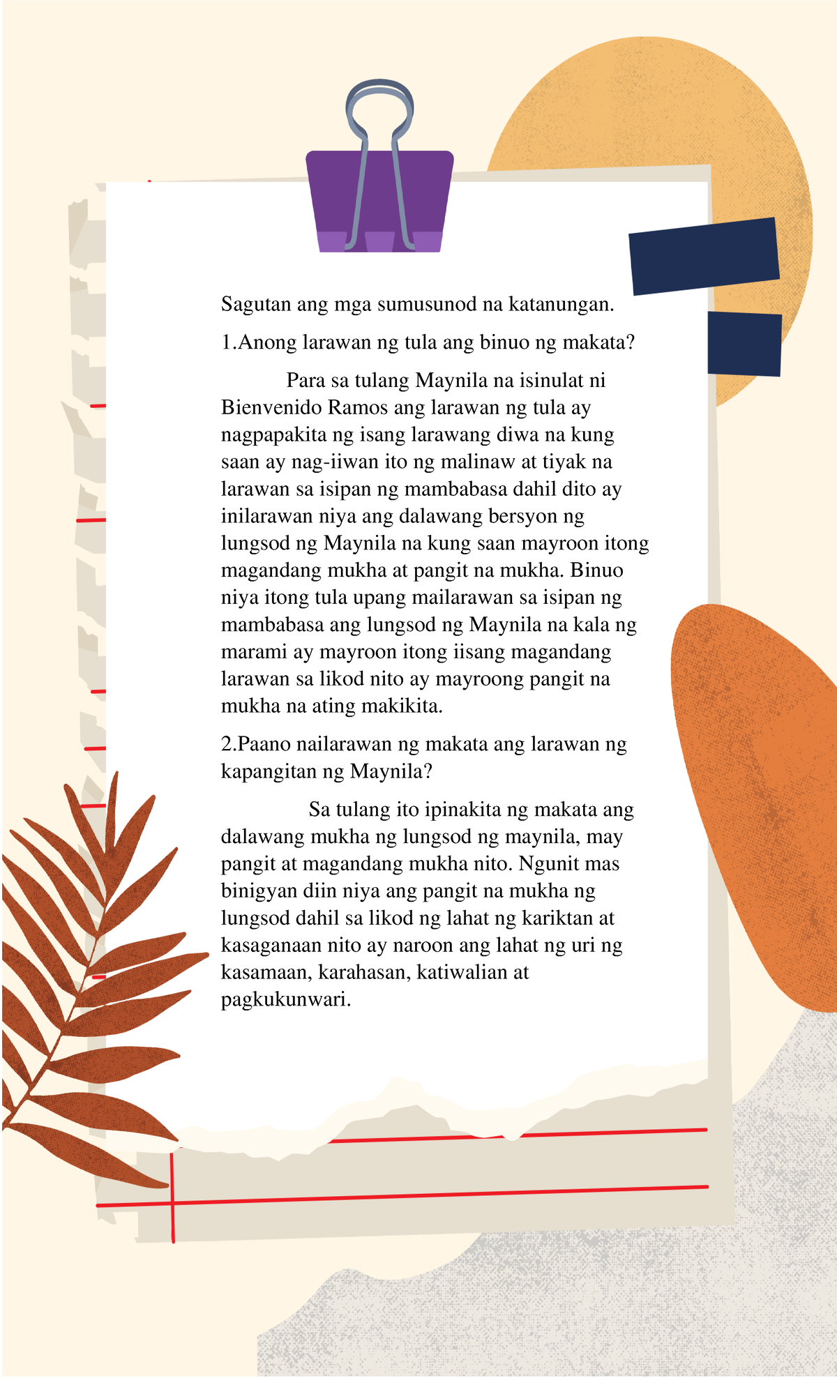 618369713- Maynila- Panulaan - Sagutan ang mga sumusunod na katanungan ...