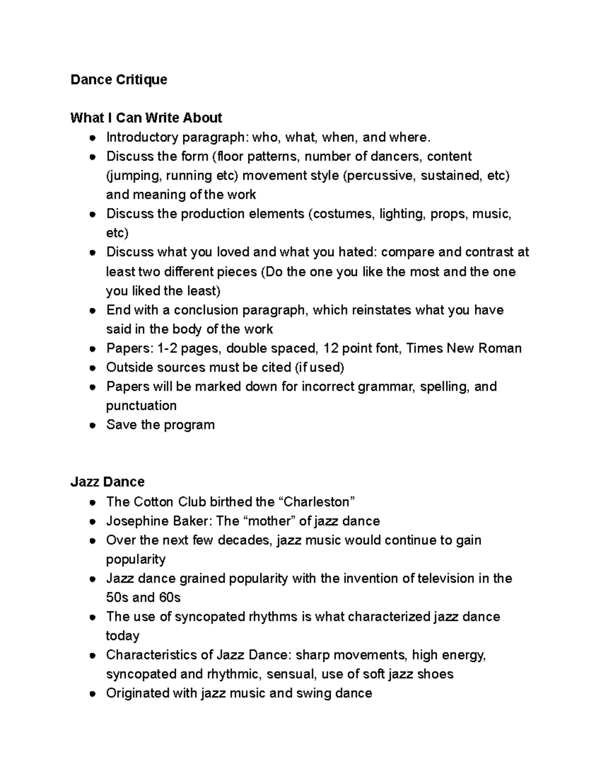 Dance Notes #1 E2 - Dance Critique What I Can Write About Introductory ...