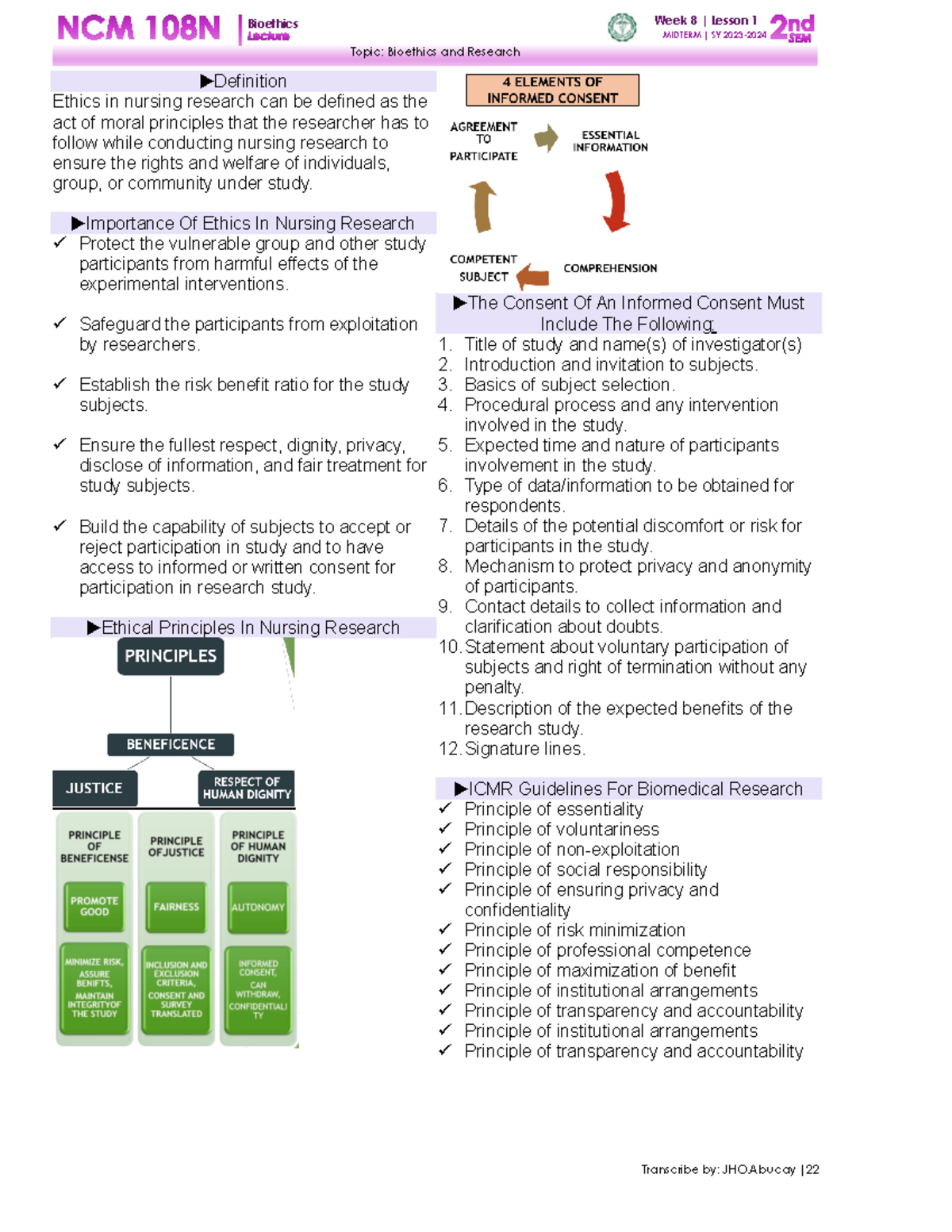 MIDTERM ETHICS NOTES - Topic: Bioethics and Research NCM 108N | Lecture ...