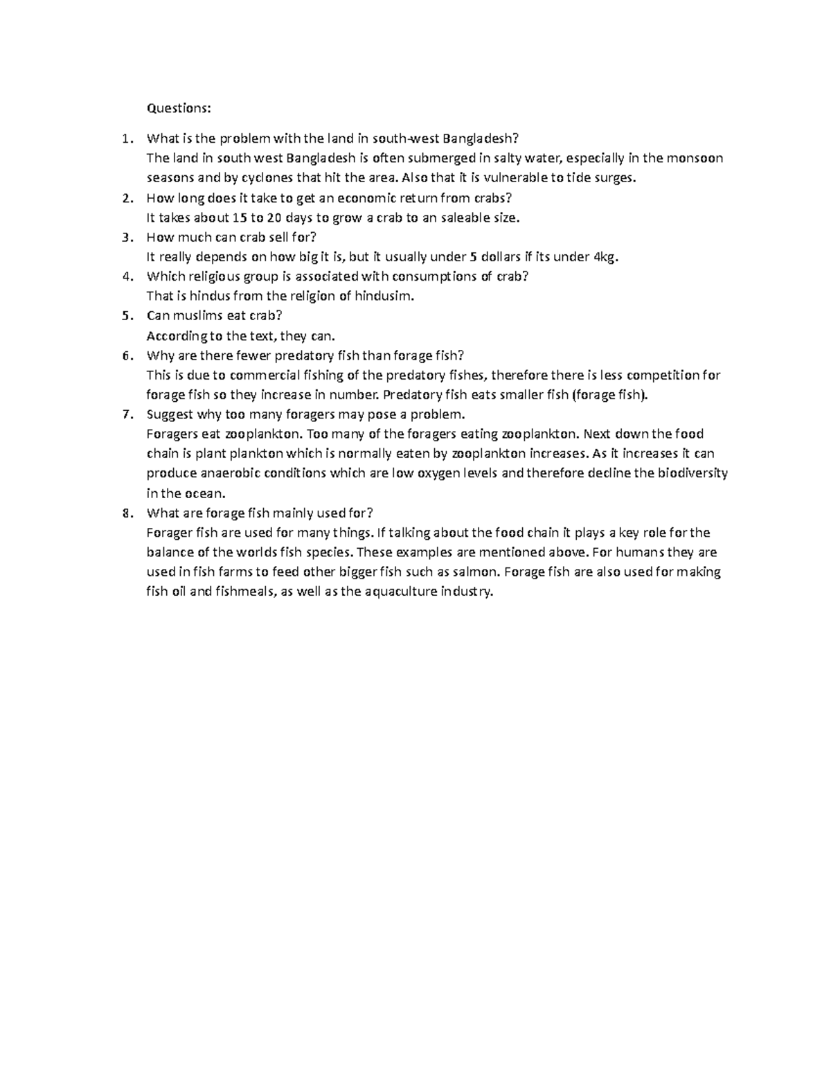 ESS worksheet - NOTES - Questions: What is the problem with the land in ...