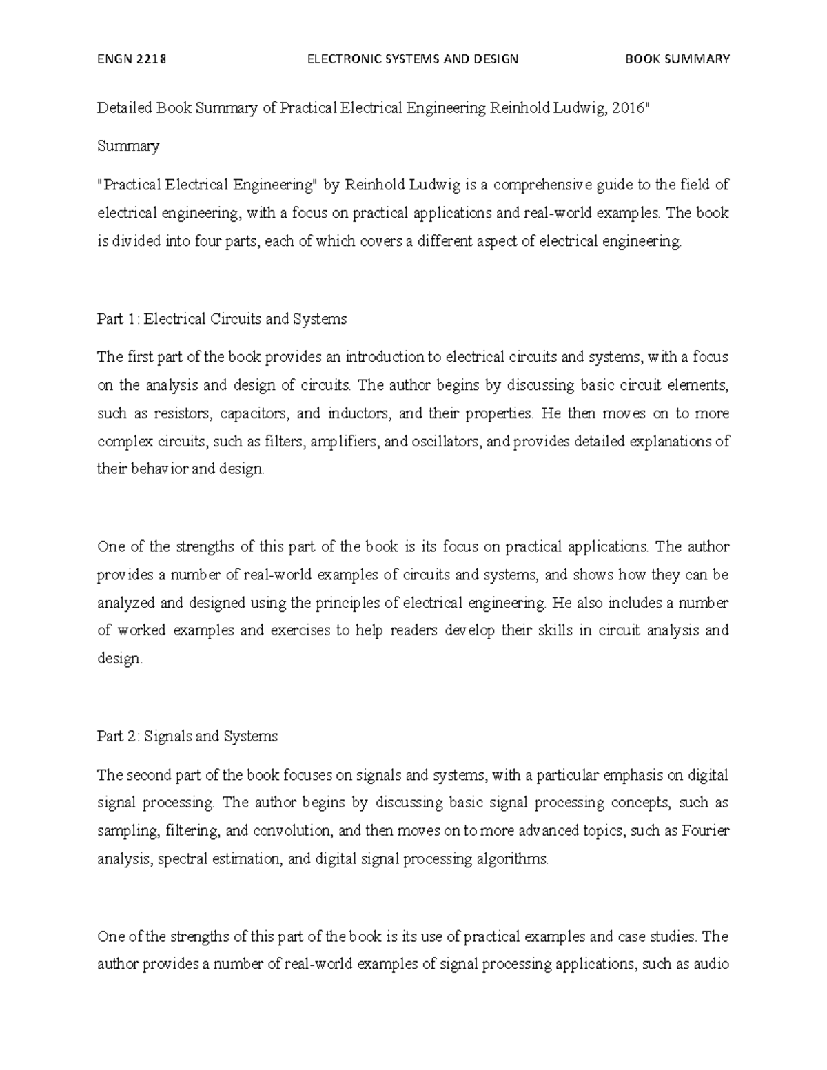 Detaile book summary of Practical Electrical Engineering by Leinhold ...