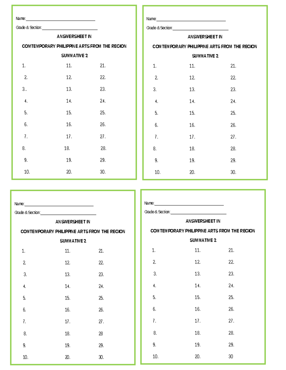 Answersheet in CPAR-Summative 2 - Name ...