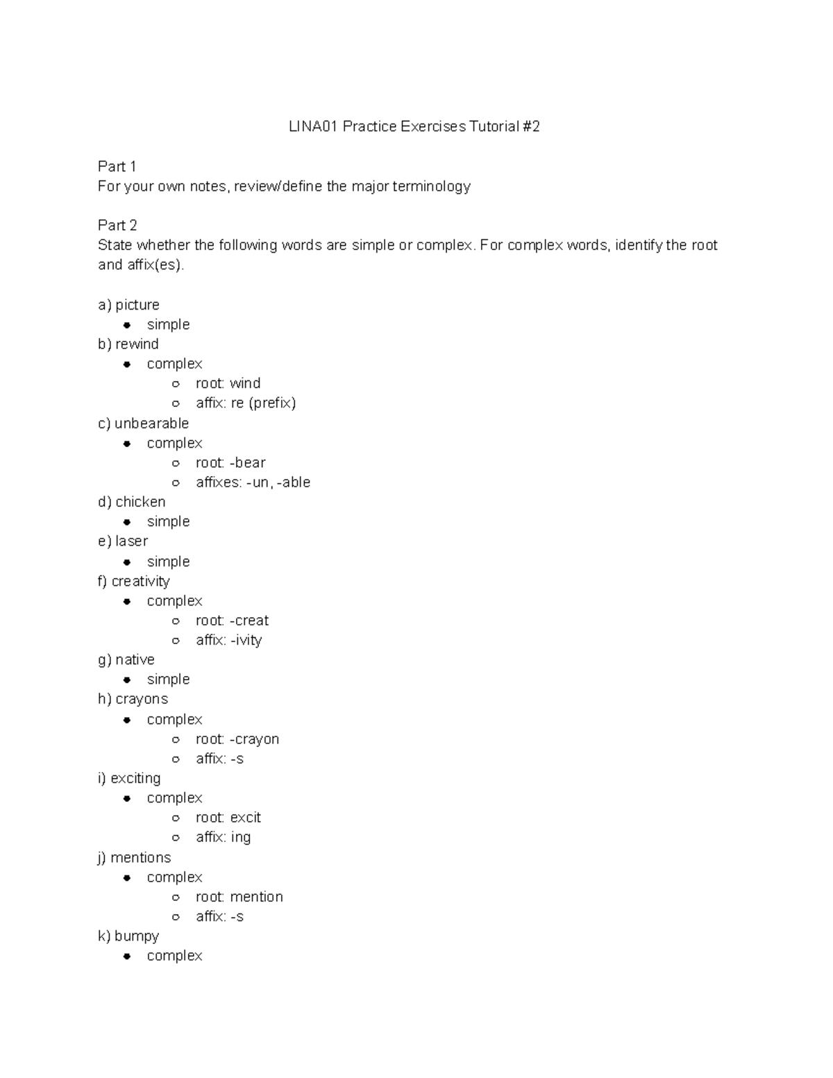 Linguistics W2 tutorial Practice - LINA01 Practice Exercises Tutorial ...
