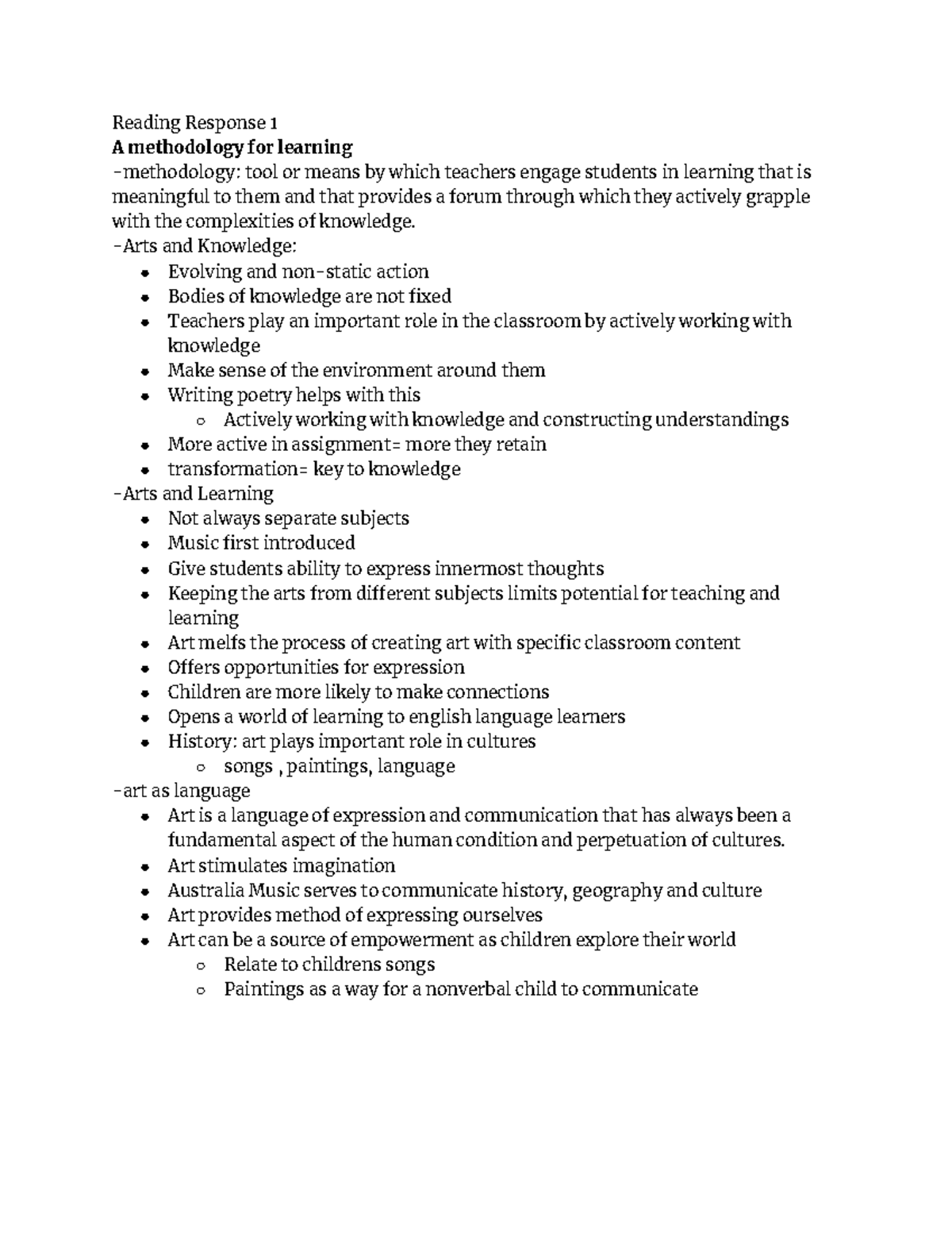 Reading Response one - Romanski - Reading Response 1 A methodology for ...