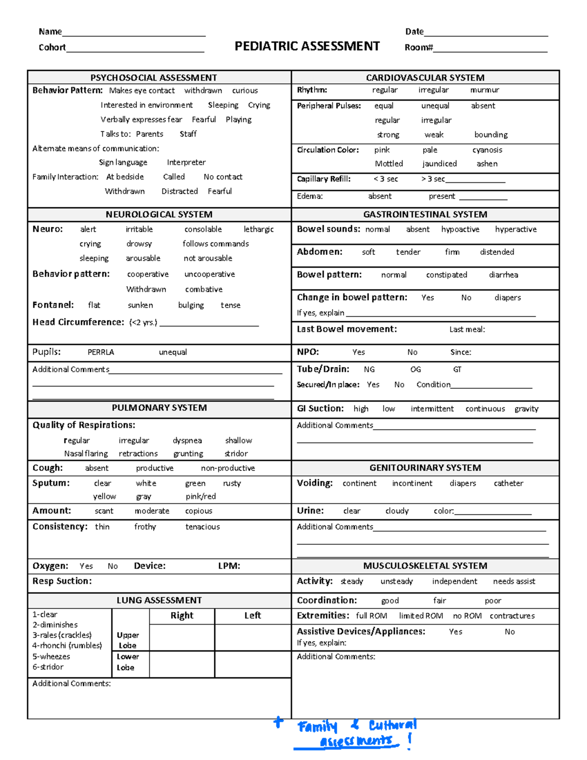 Pediatric Assessment Form 9 - Name______________________________ Date