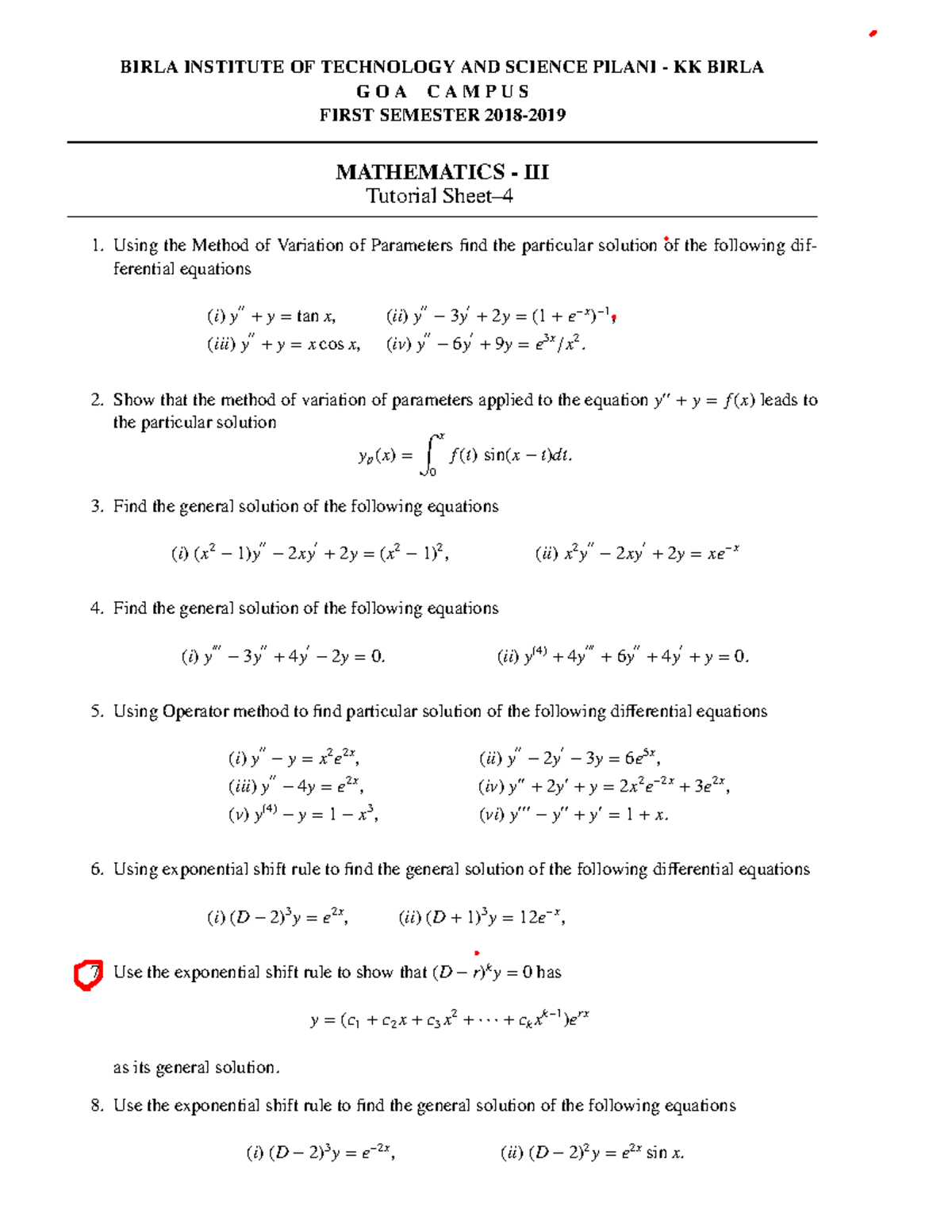 Tutorial - 4-important - Mathematics III - BITS Pilani - Studocu