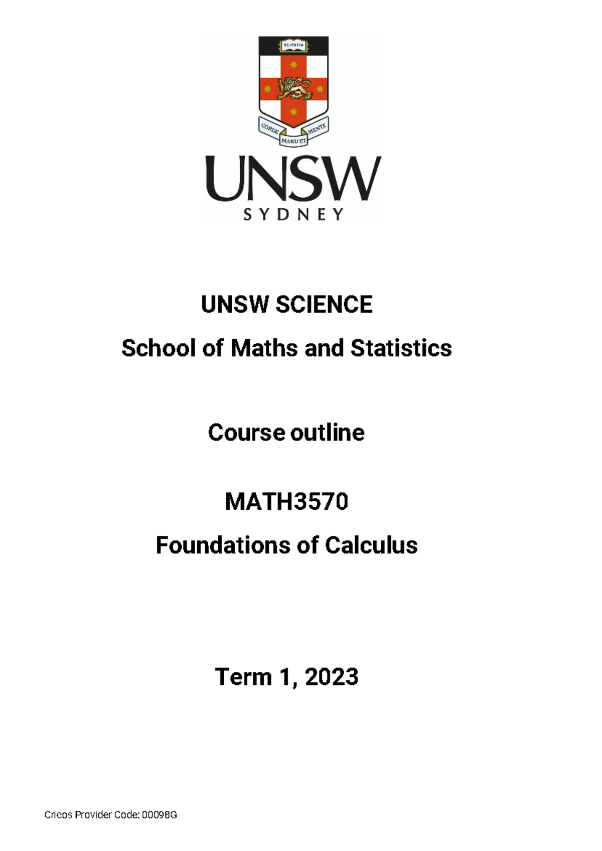 MATH3570 Course Outline 2023T1 - UNSW SCIENCE School of Maths and ...