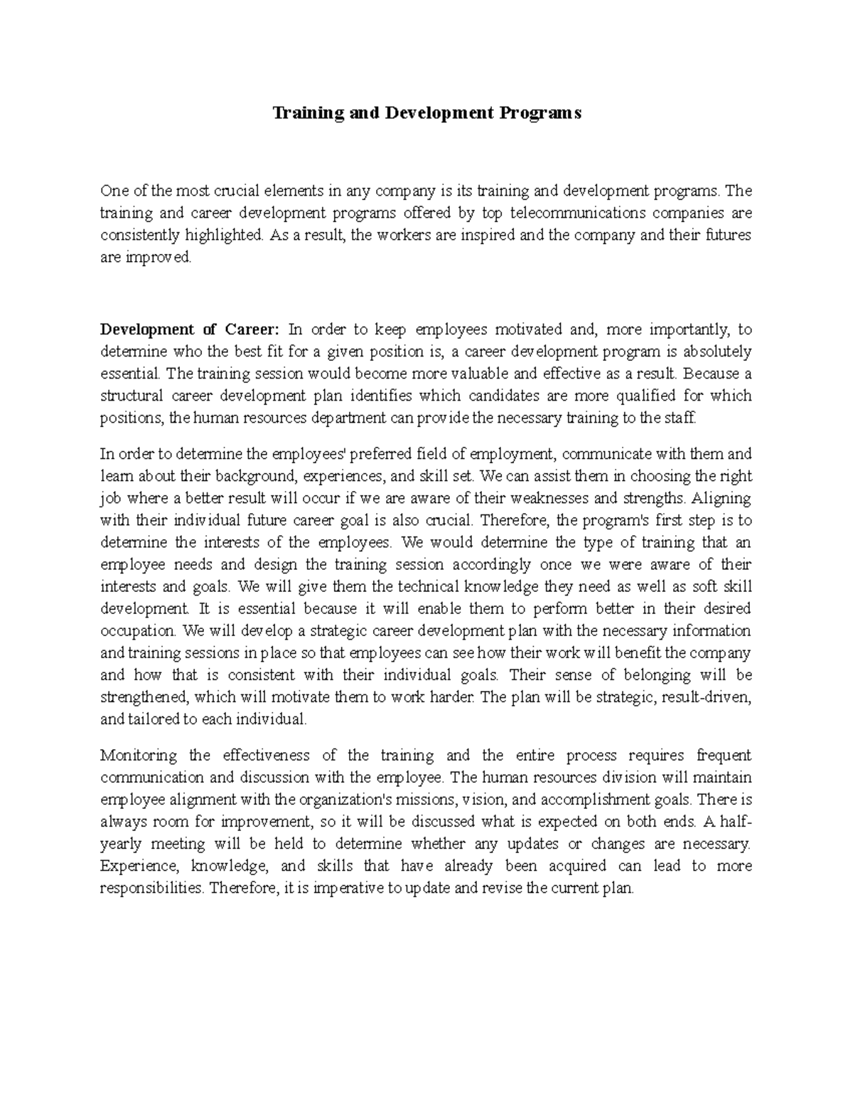 HRM360 ALM Group Report - Training and Development Programs One of the ...