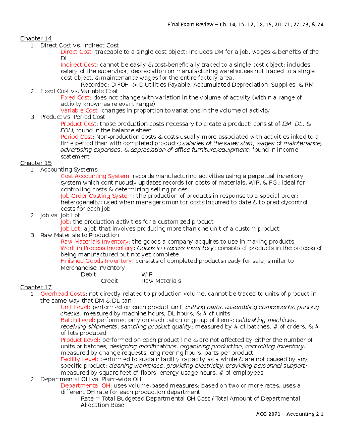 Final Exam Study Guide (INCOMPLETE) - Final Exam Review Ch. 14, 15, 17 ...