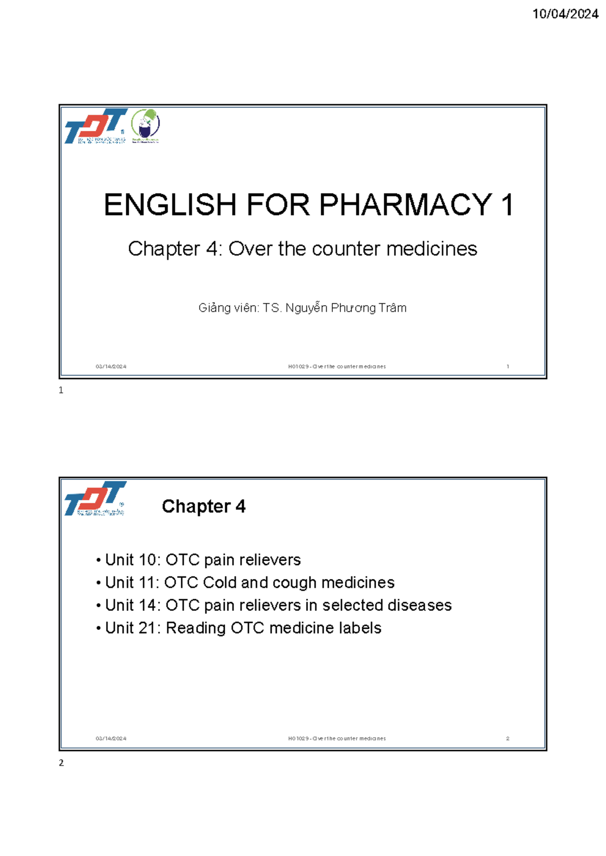 Chapter 4 - Over the counter medicine Student handout - ENGLISH FOR ...