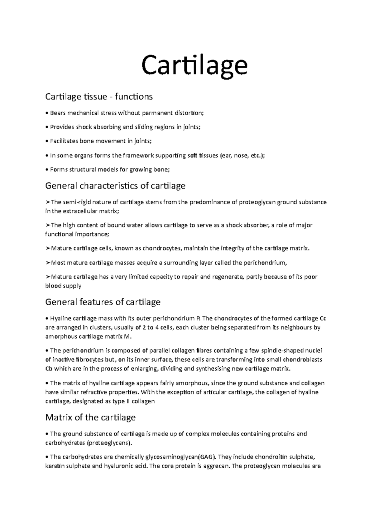 Cartilage and bone full notes - Cartilage Cartilage tissue - functions ...