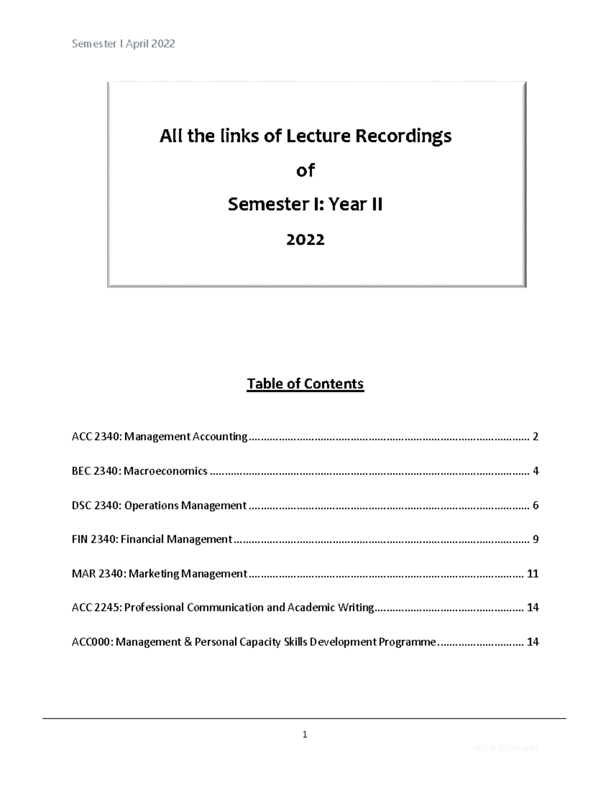 Year 2 - Semester 1 - Lecture Recording Link List . pdf - 1 All the ...