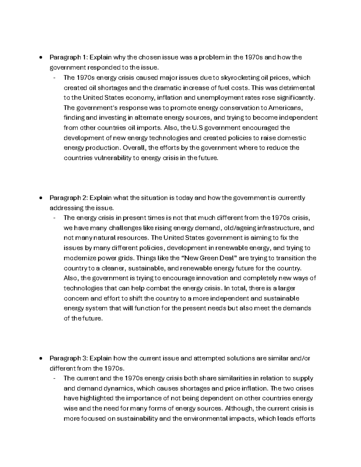 8.01 Honors - paragraphs for the 1970s energy crisis - Paragraph 1 ...