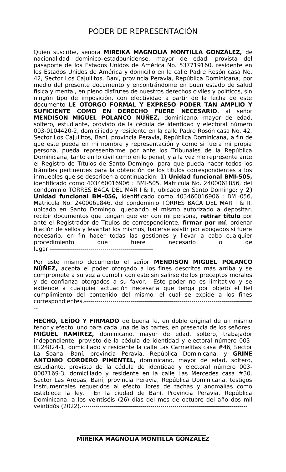 Poder Notarial de representacion - Mireika Montilla y Mendison Polanco ...