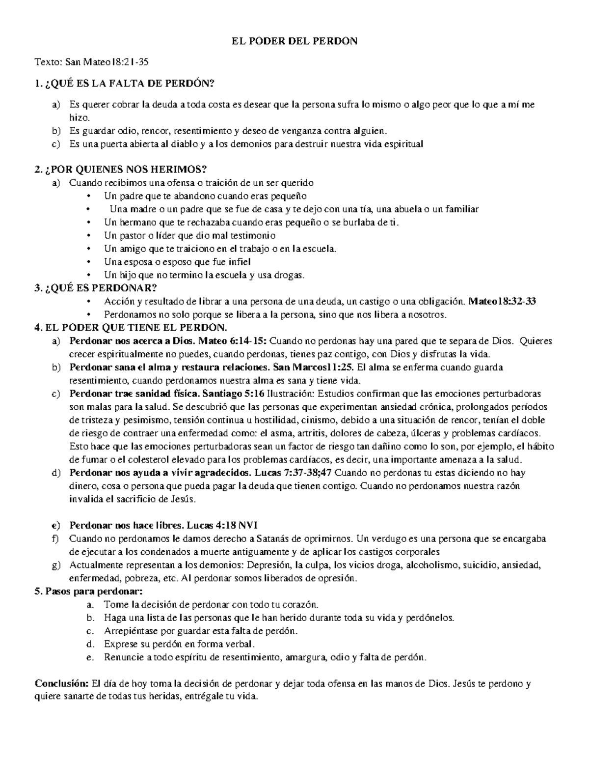 EL Poder DEL Perdon - sermon - EL PODER DEL PERDON Texto: San Mateo18 ...