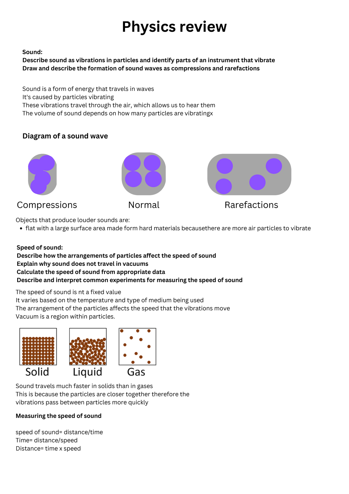 Physics class notes - Physics review Sound: Describe sound as ...