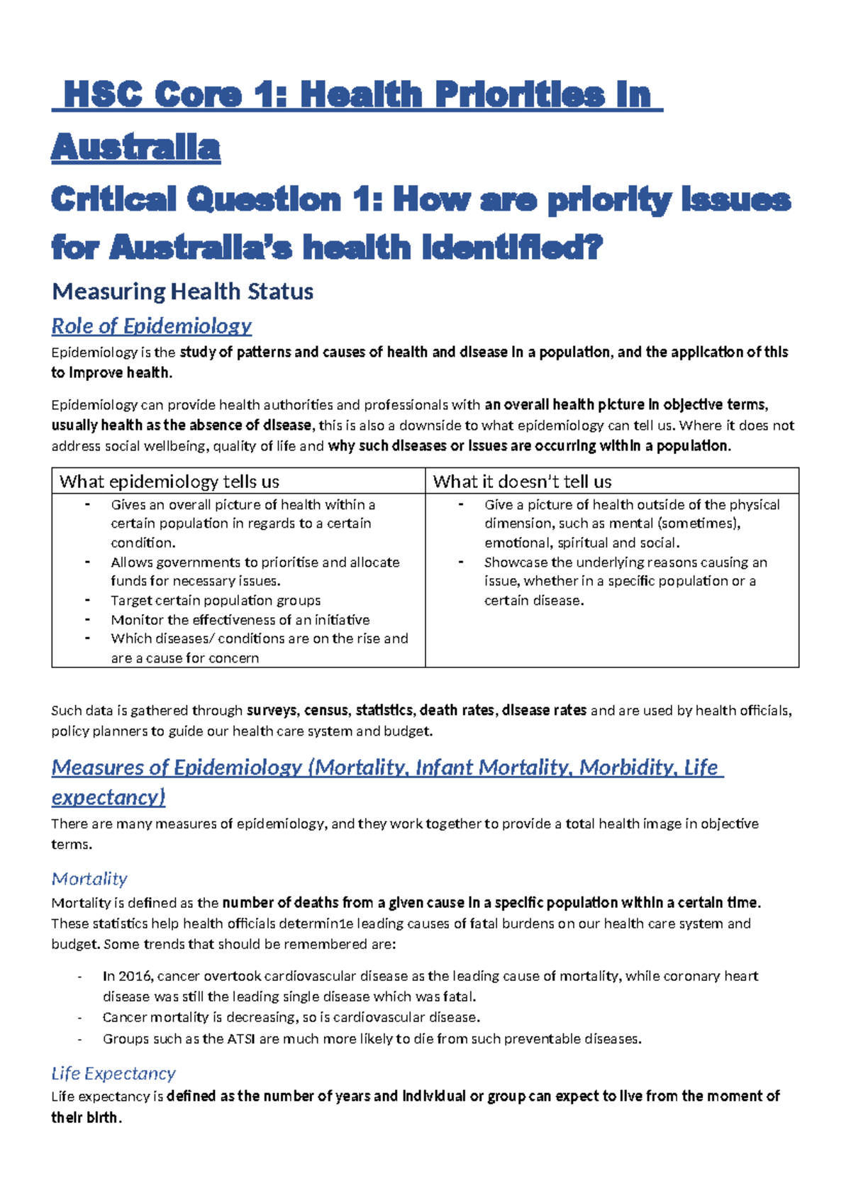 Pdhpe HSC Core 1 - Australia's Health - HSC Core 1: Health Priorities ...