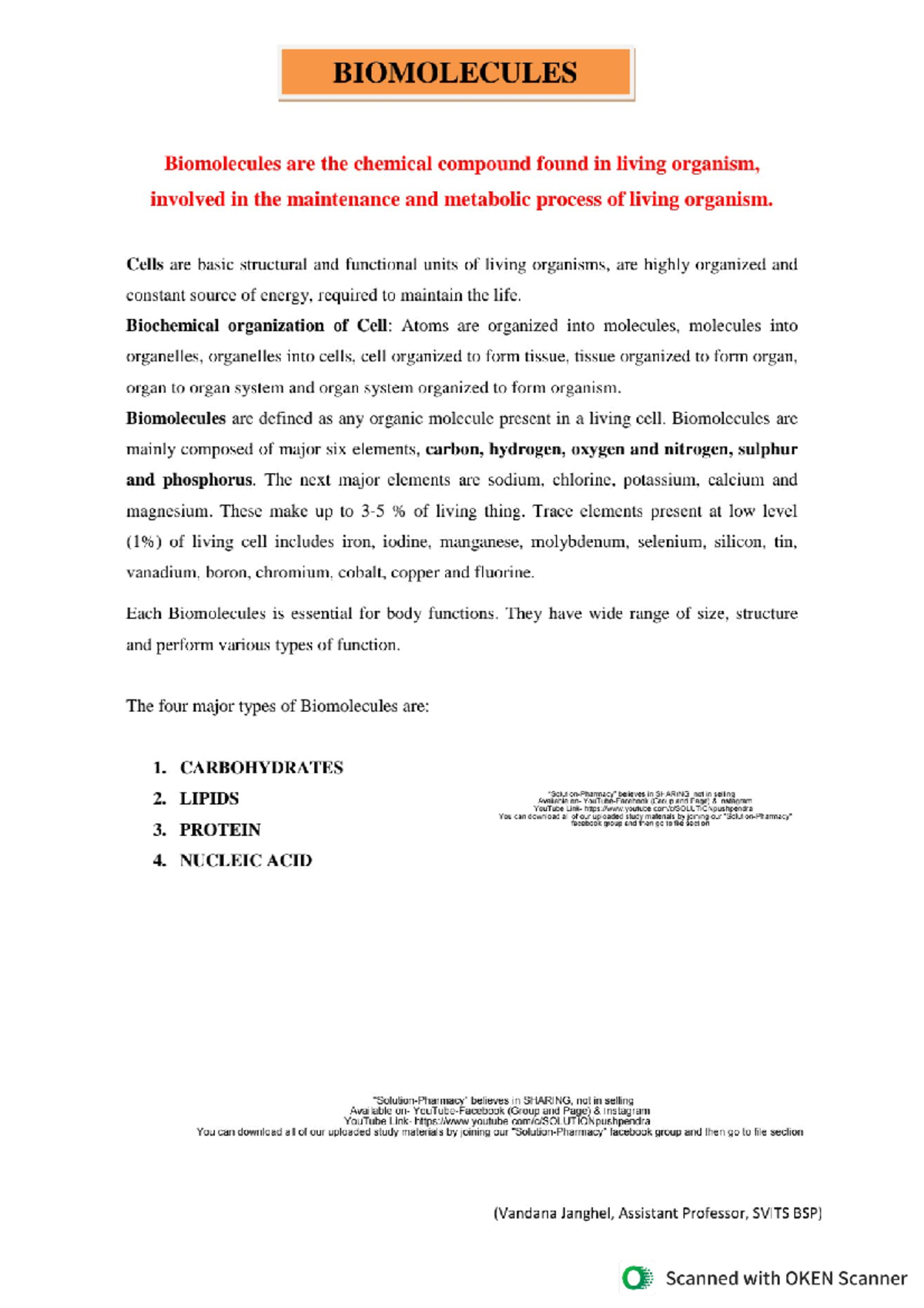 Biochemistry Full notes-1 - B. Pharmacy - Studocu