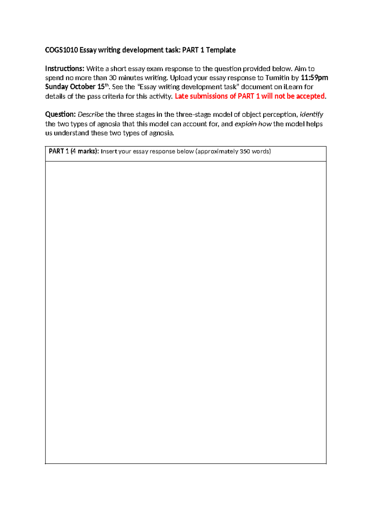 COGS essay template - COGS1010 Essay writing development task: PART 1 ...