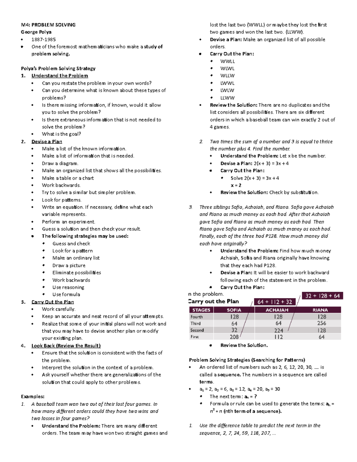 Problem Solving (Mathematics in the Modern World) - M4: PROBLEM SOLVING ...