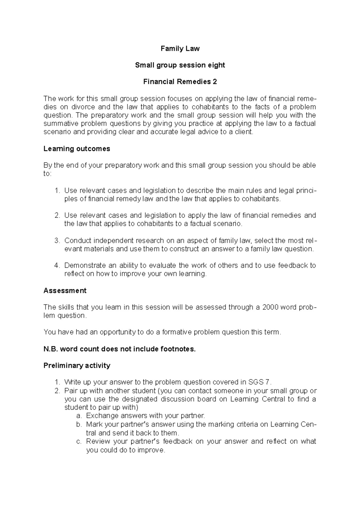 SGS 8 - Financial Remedies 2 - Family Law Small group session eight ...