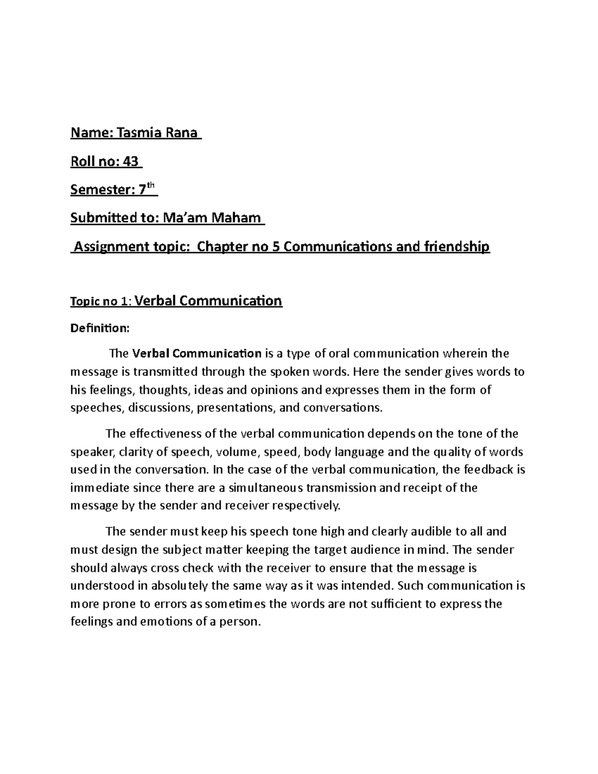 Communications and friendship - Here the sender gives words to his ...