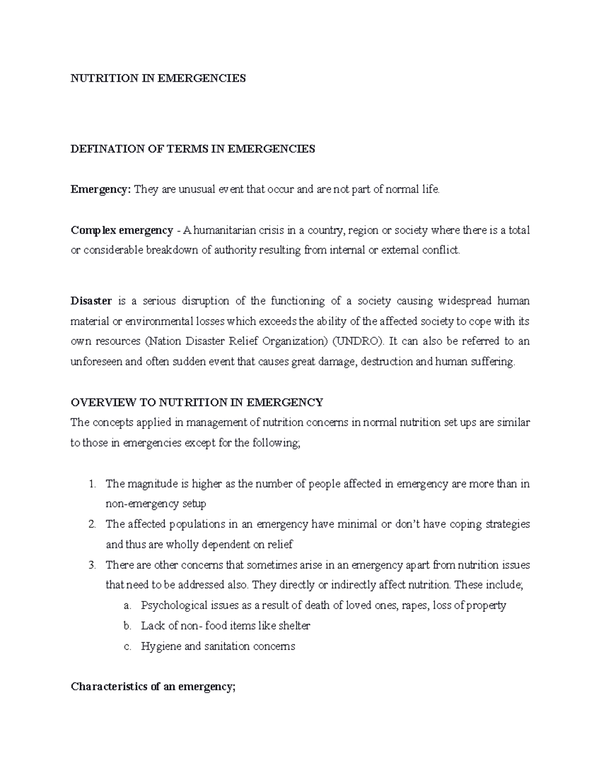 Nutrition IN Emergencies lecture notes - NUTRITION IN EMERGENCIES ...