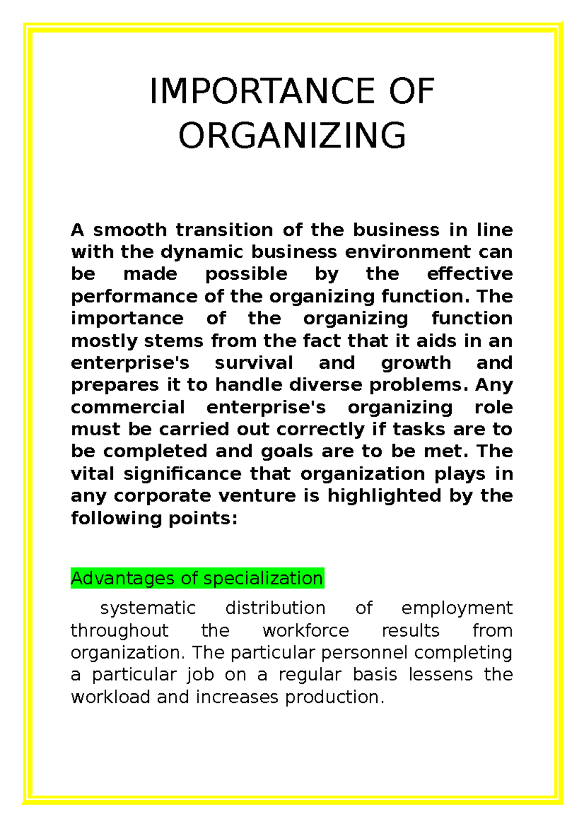 Importance OF Organizing - IMPORTANCE OF ORGANIZING A smooth transition ...