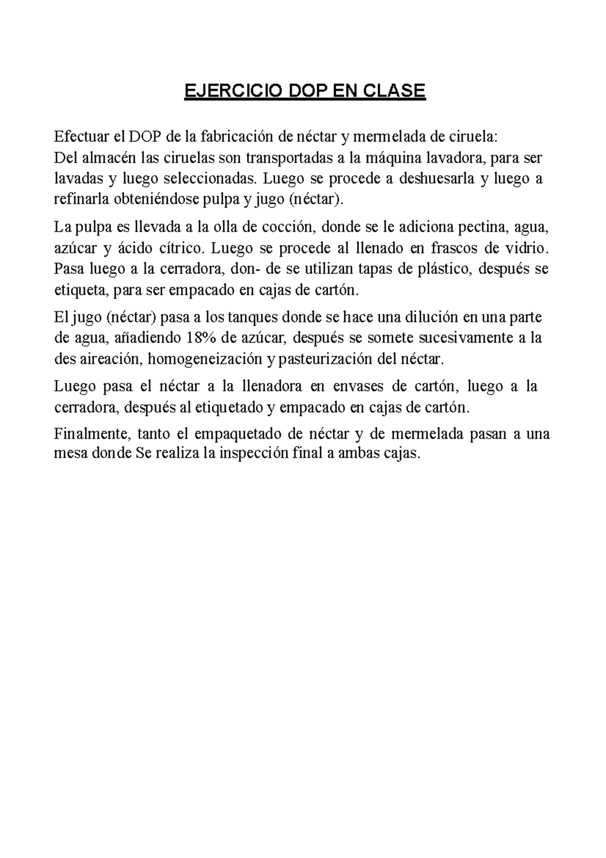 DOP Y DAP - DOP Y DAP - EJERCICIO DOP EN CLASE Efectuar el DOP de la ...