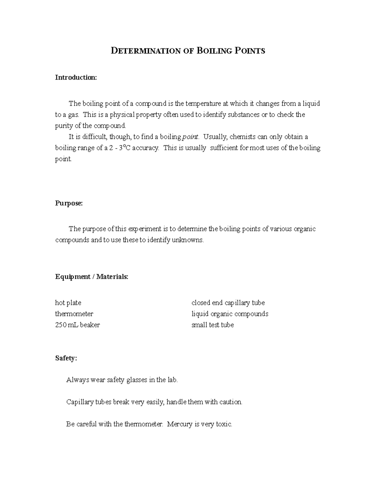 Boiling Point Determination - DETERMINATION OF BOILING POINTS ...