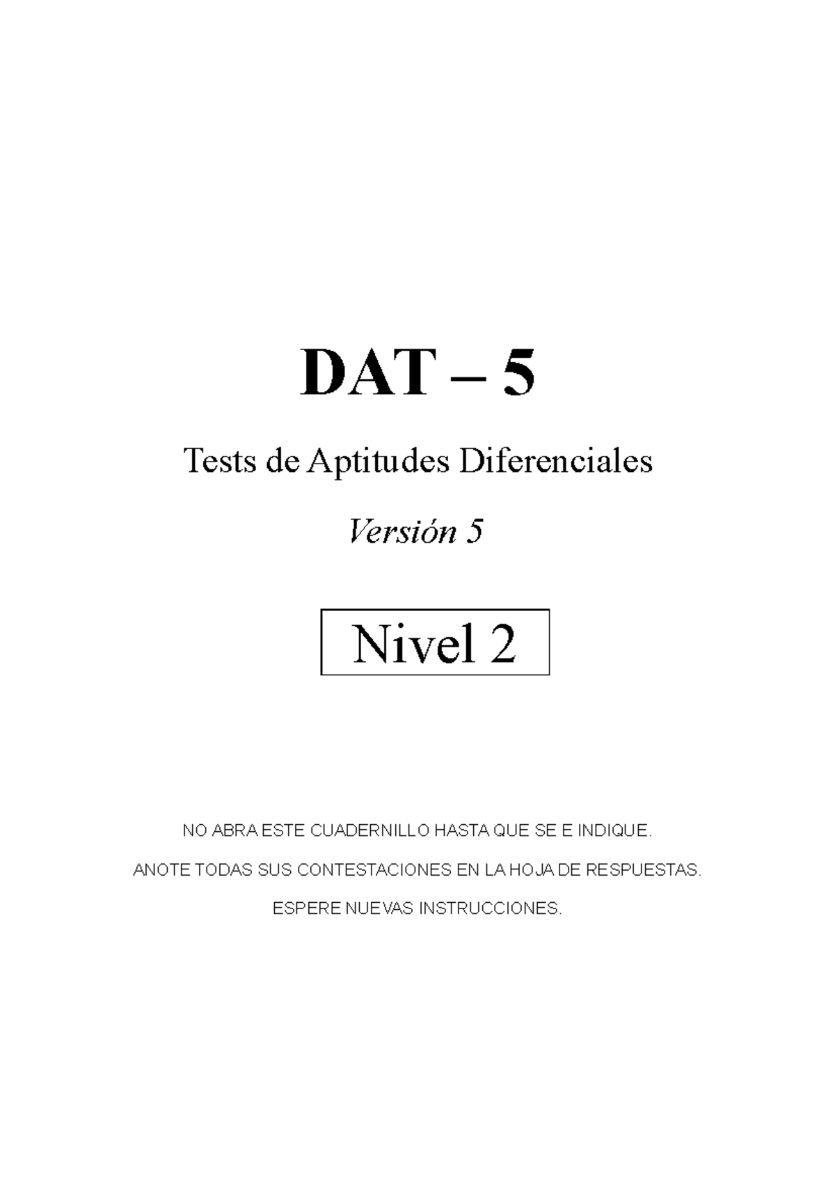DAT 5 Nivel 2 - Cuadernillo DAT 5 - DAT – 5 Tests de Aptitudes ...