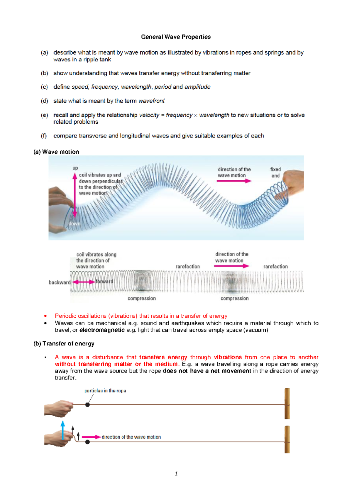 C13 General Wave Properties - General Wave Properties (a) Wave motion ...
