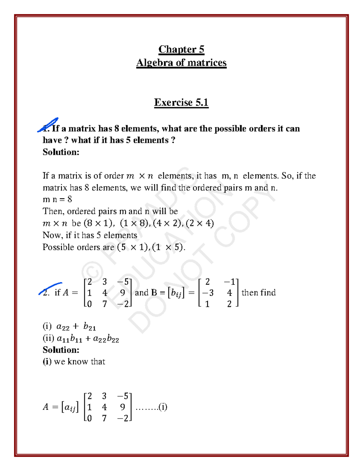 RD Sharma - Algebra of Matrices - Chapter 5 Algebra of matrices ...