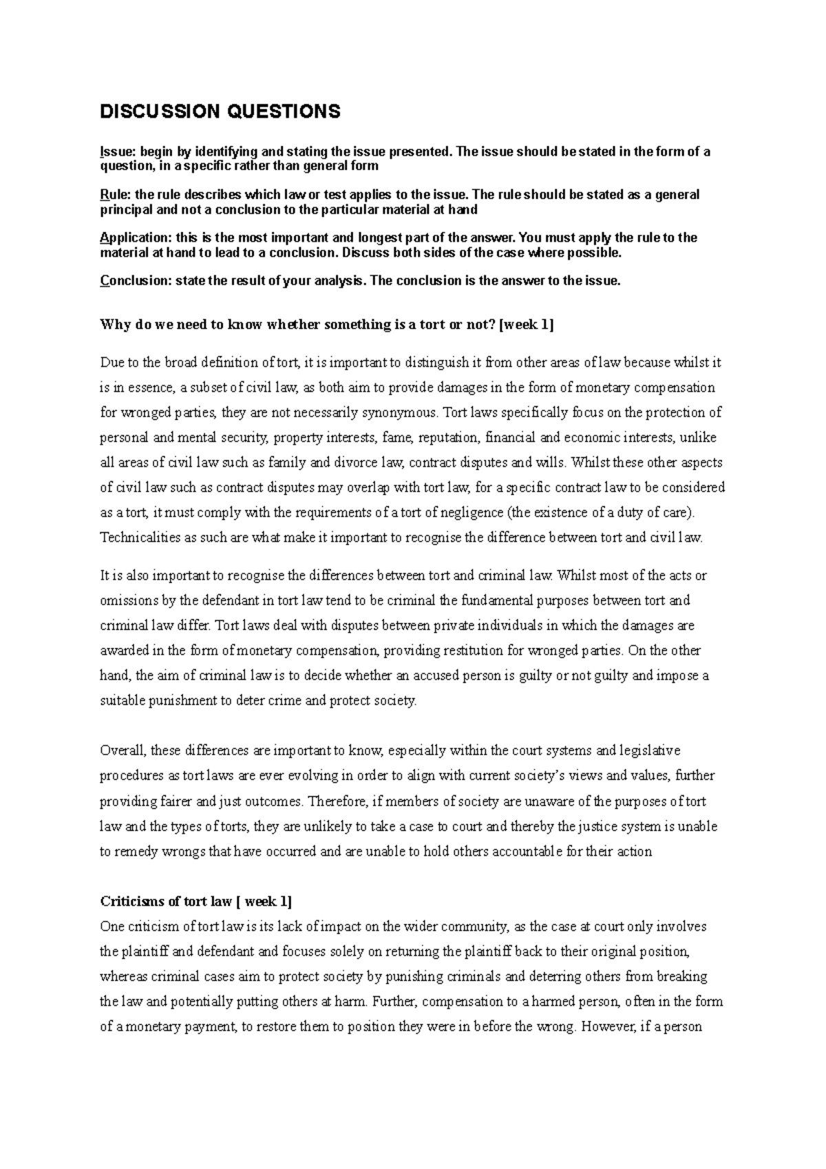 Discussion Questions - DISCUSSION QUESTIONS Issue: begin by identifying ...