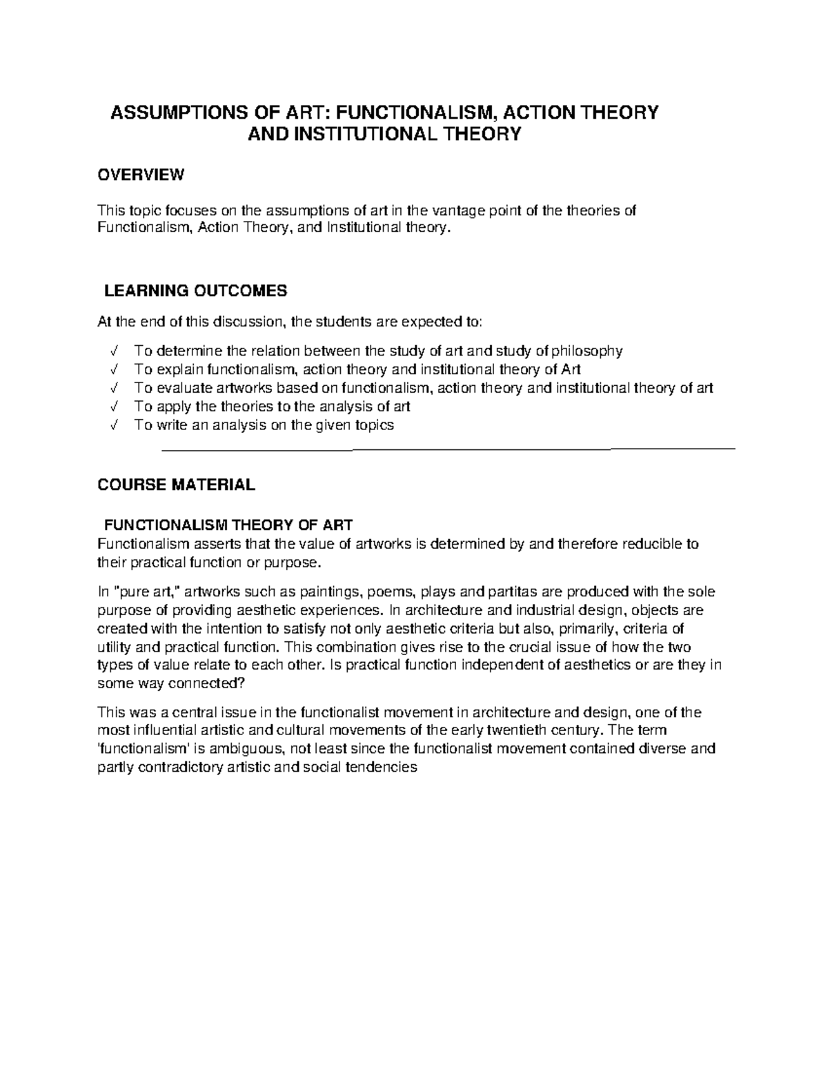Module 4 - Assumptions of Art - ASSUMPTIONS OF ART: FUNCTIONALISM ...