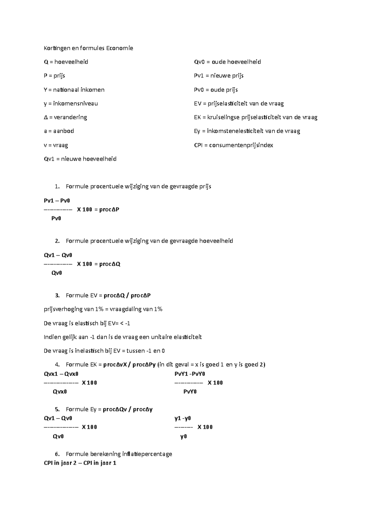 Afkortingen en formules economie - Formule procentuele wijziging van de ...